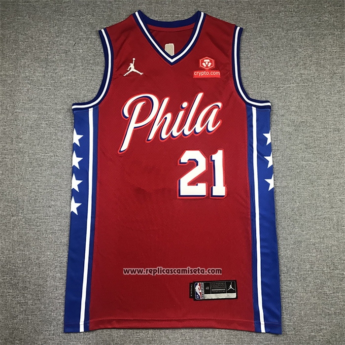 Camiseta Philadelphia 76ers Joel Embiid #21 Statement 2020-21 Rojo